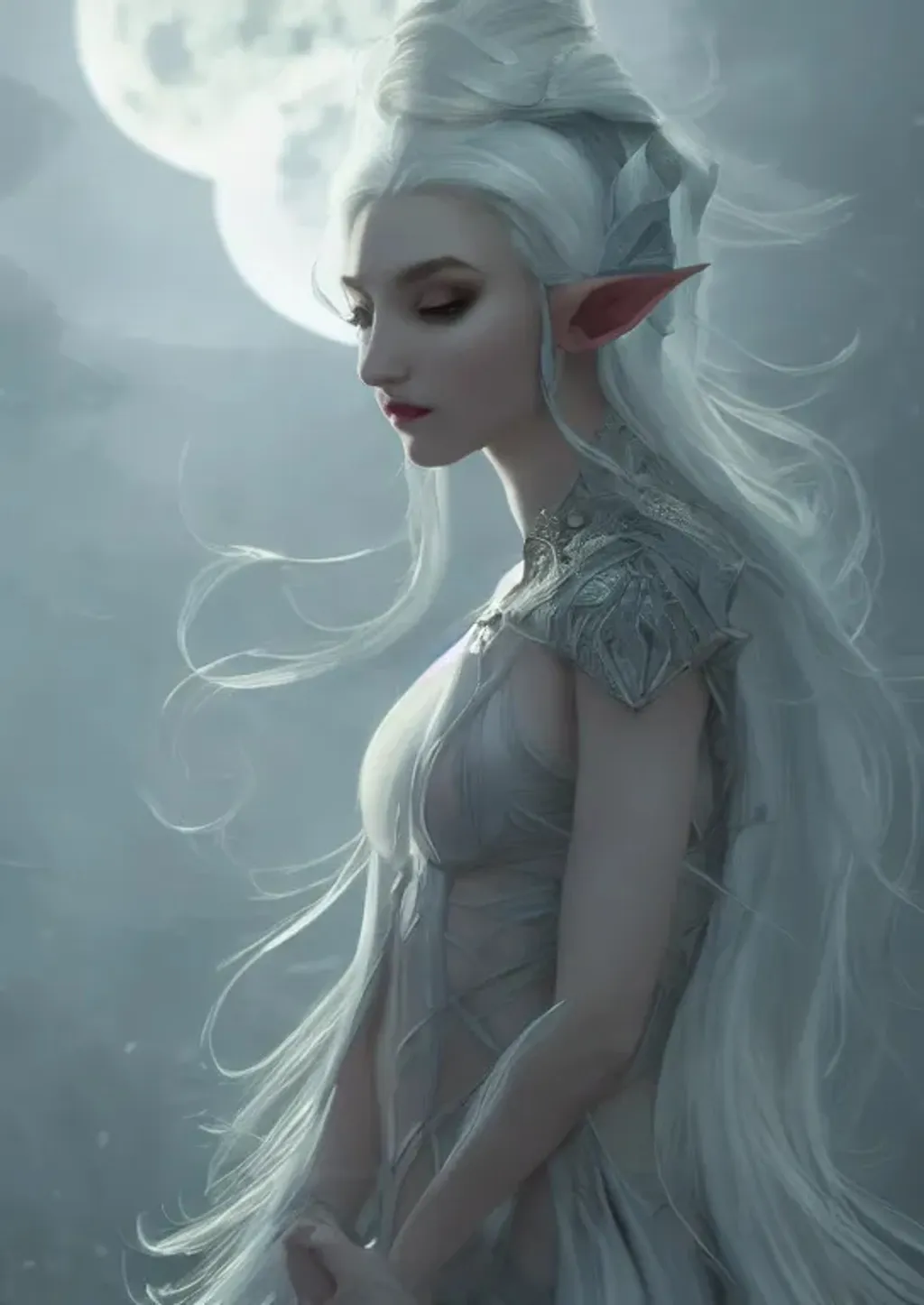 Portrait of a Beautiful Female elf with silver hair... | OpenArt