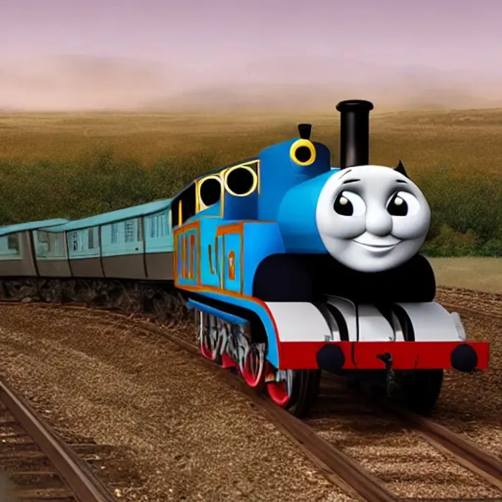 Thomas the Tank Engine in Mad Max Fury Road, chased... | OpenArt