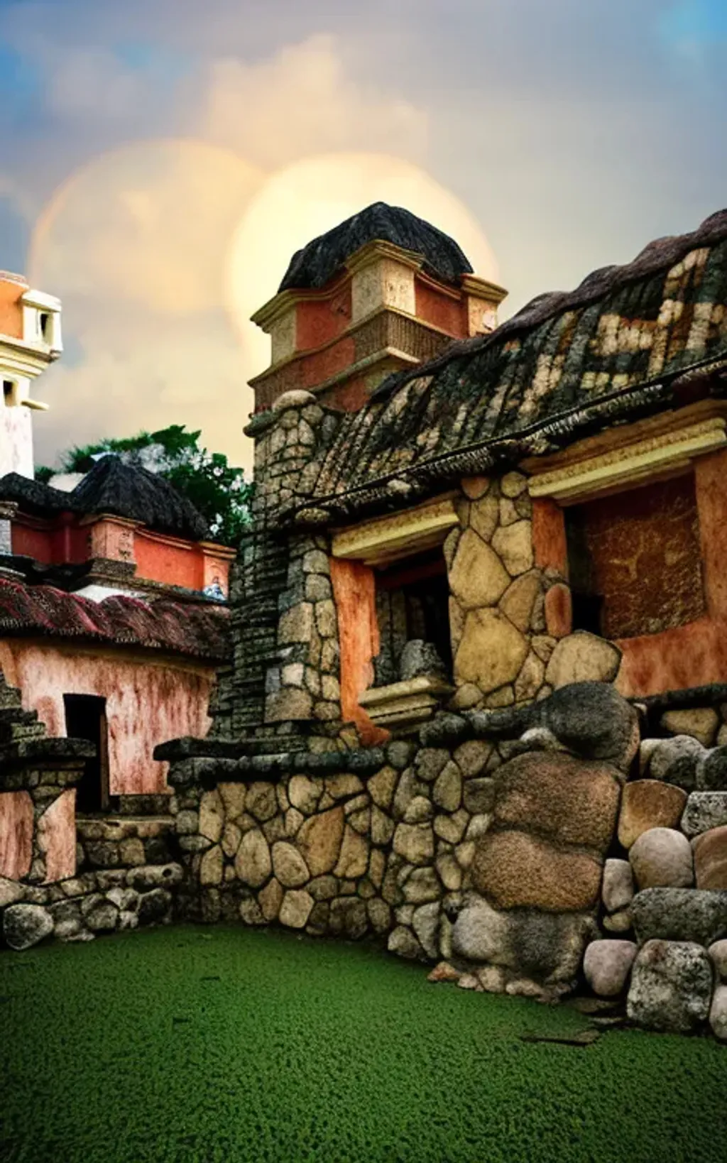 A blend of Mayan ruins and Spanish colonial architec...