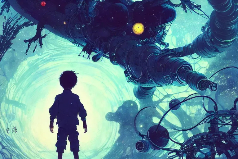 professional concept art of boy with strange aliens,... | OpenArt