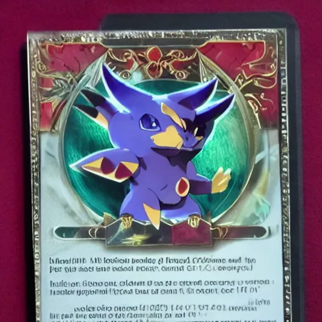 A demon pokemon card intricate shiny metal jeweled | OpenArt