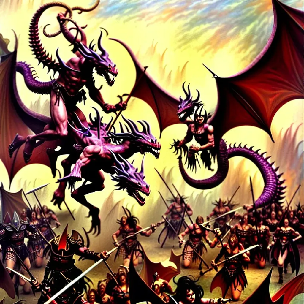 Demon female elves of Slaanesh ride giant dragons in... | OpenArt
