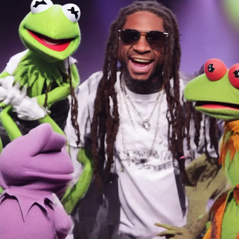 kermit and lil wayne with barney the dinosaur | OpenArt