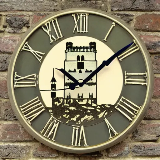 logo of a clock with a castle and a lock | OpenArt