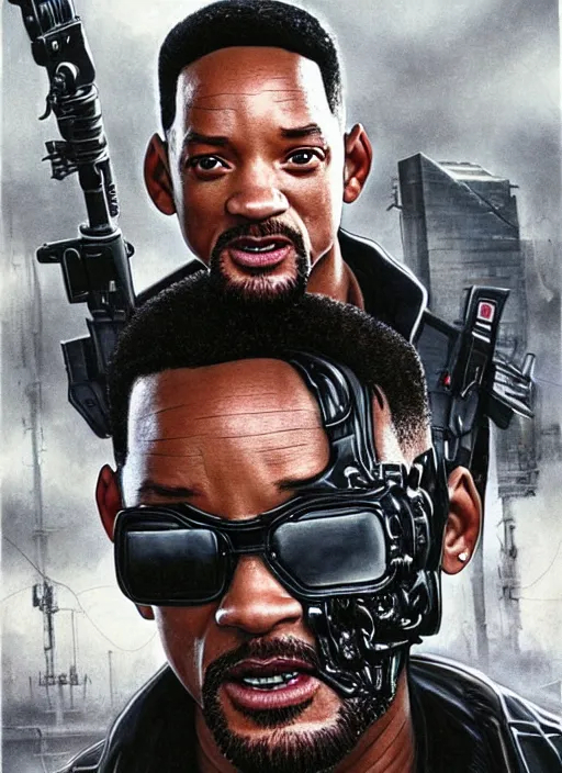 Portrait of {Will Smith as Terminator} with {black}... | OpenArt