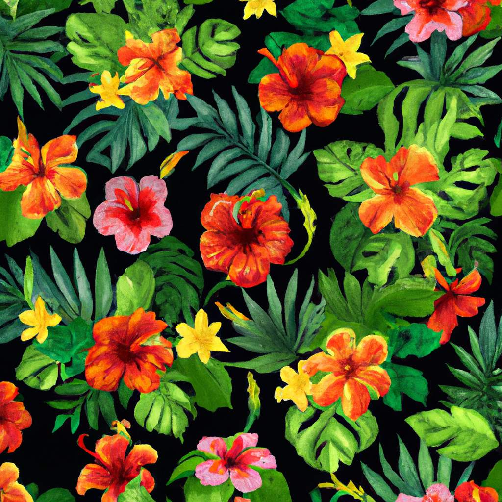 seamless pattern of hibiscus and tropical flowers | OpenArt