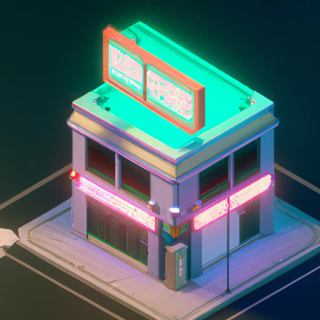 Building that has a neon sign on it, a low poly rend... | OpenArt