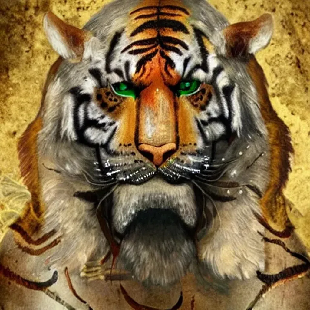 ancient fresco, portrait of a fantasy beastman, tige... | OpenArt