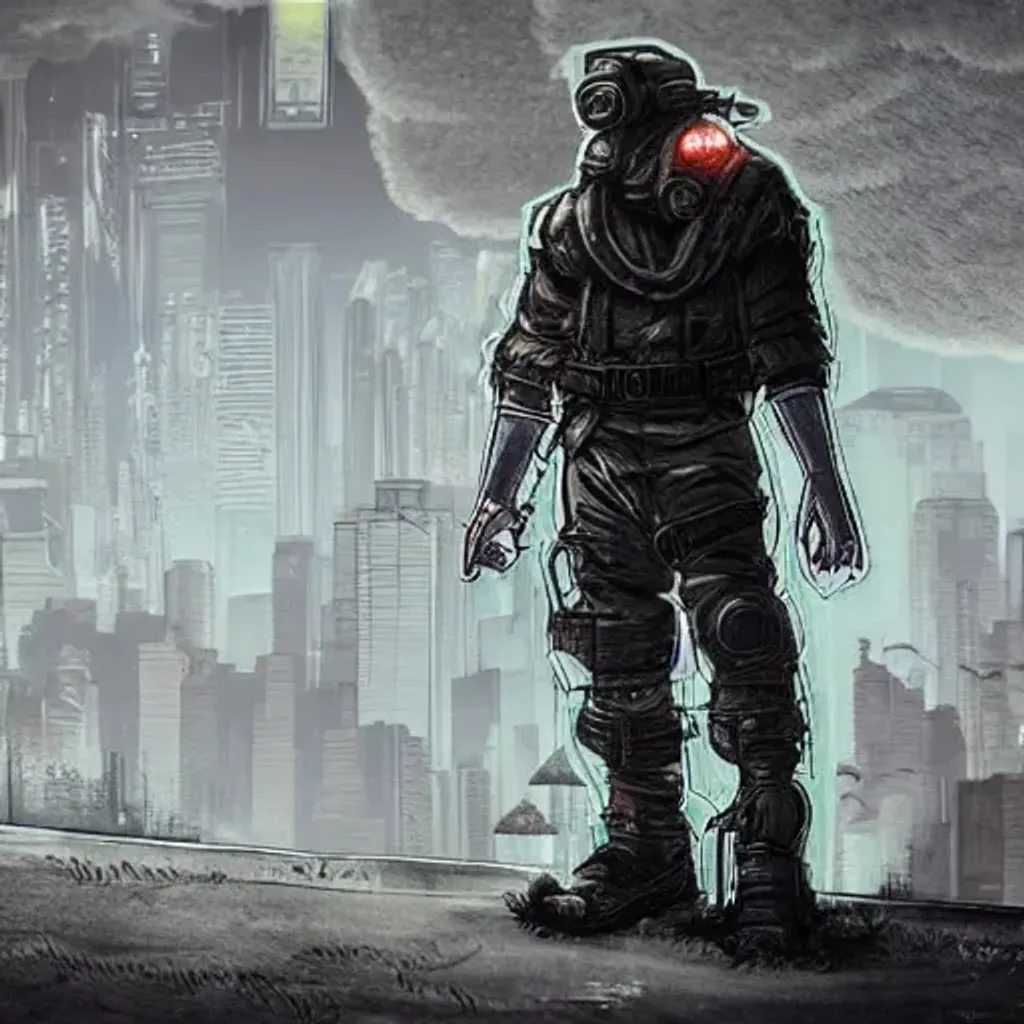 cyberpunk wasteland, cyberpunk soldier with gas mask... | OpenArt