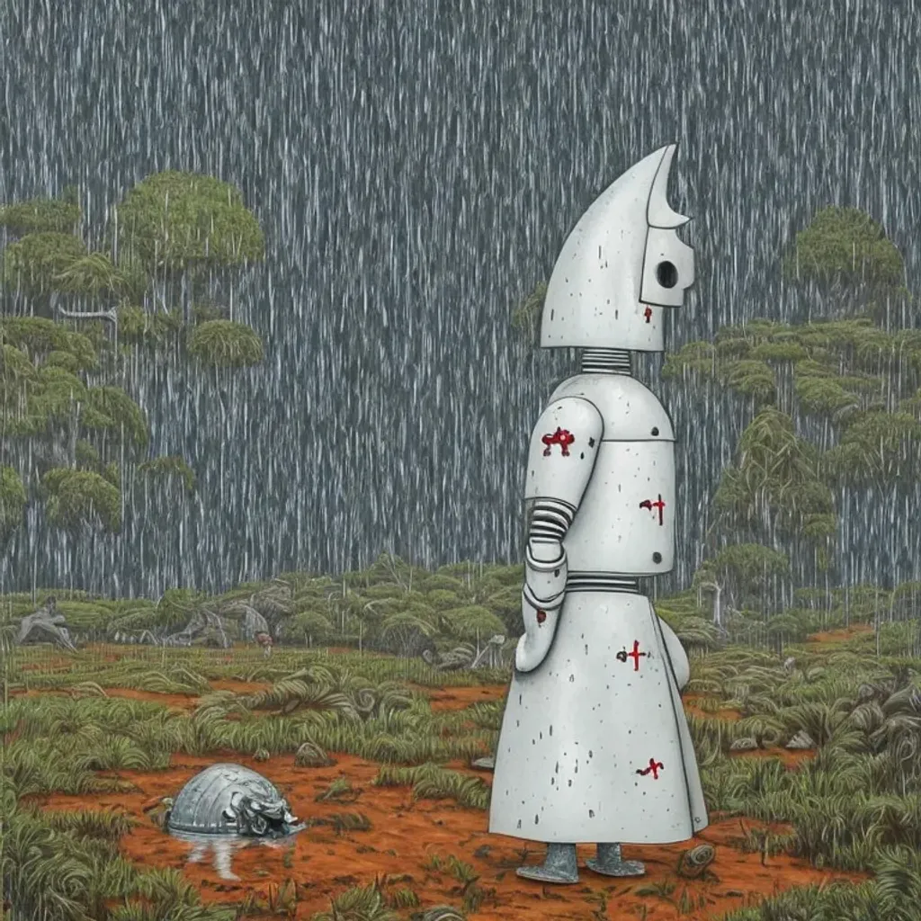white armored knight praying under the rain, sad la... | OpenArt