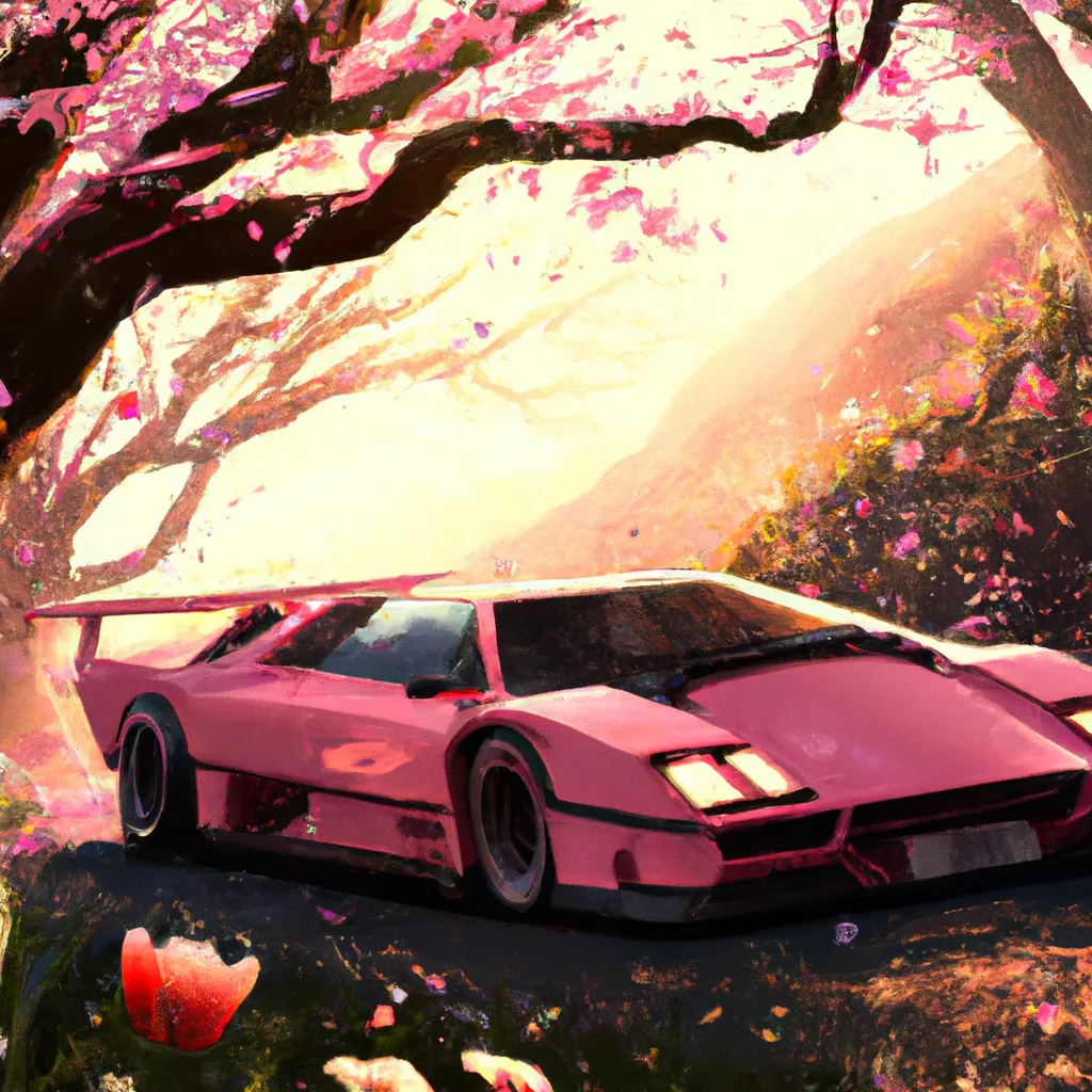 Pink Lamborghini Countach LP400 in cherry blossom fo... | OpenArt