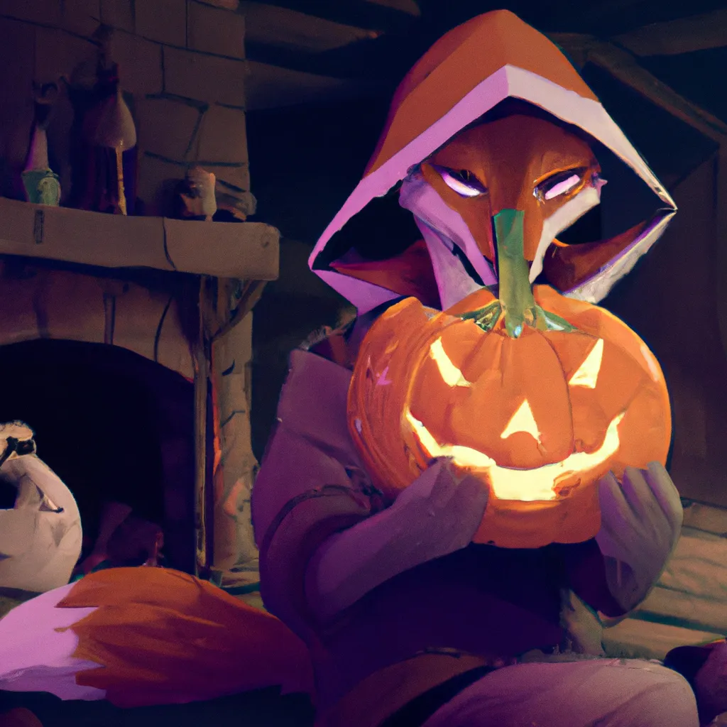 A humanoid fox as grim reaper eating a huge pumpkin... | OpenArt