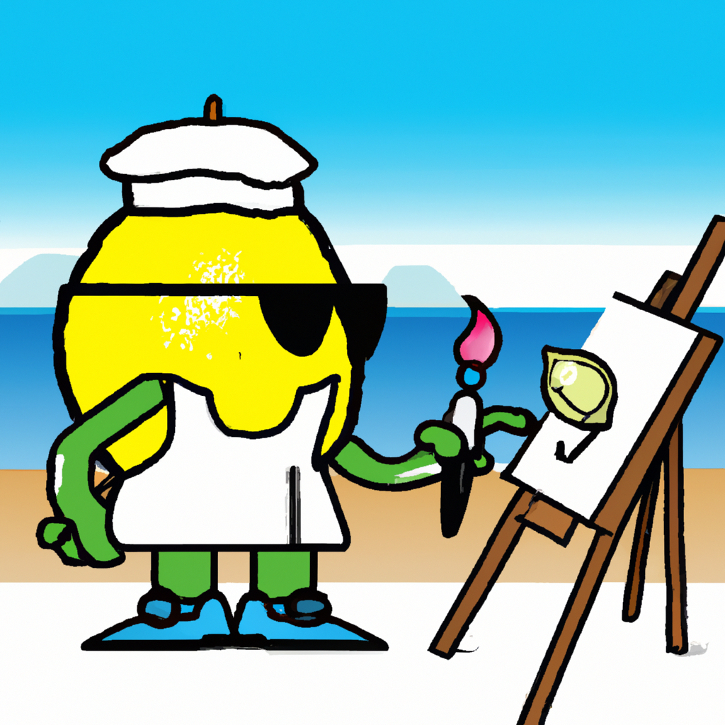 simple grinning lemon robot character in a full arti... | OpenArt