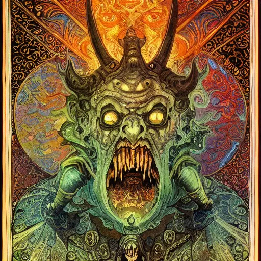 extremely detailed medieval demon, ancient colors, s...