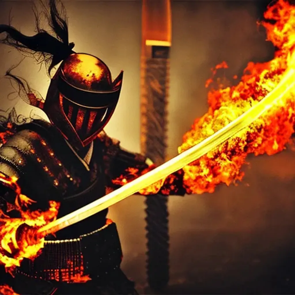 samurai on fire sword | OpenArt