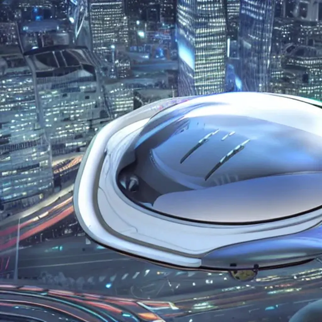 a futuristic flying saucer car in a Future-city | OpenArt