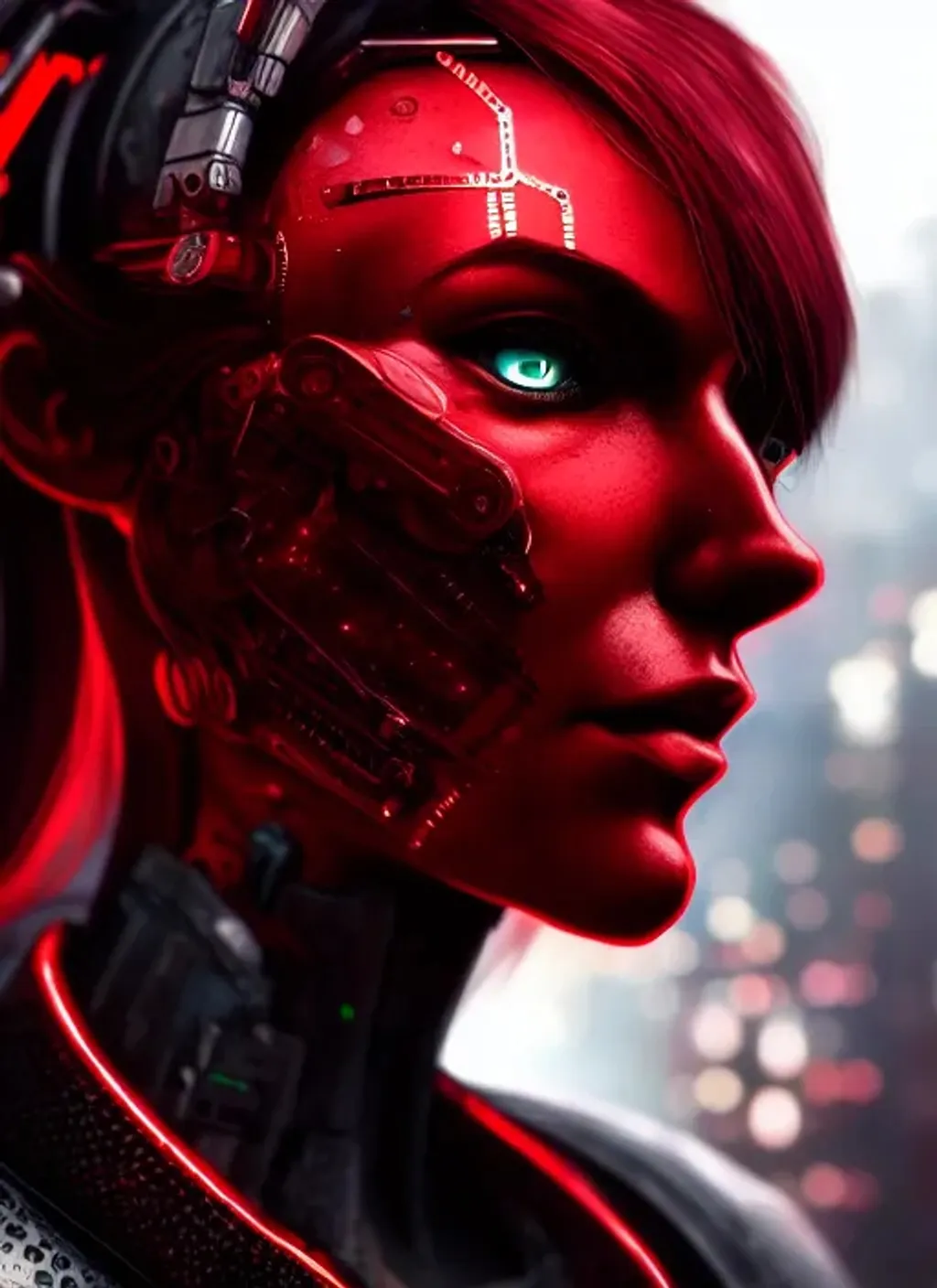 Extremely detailed portrait of cyberpunk red cyborg... | OpenArt