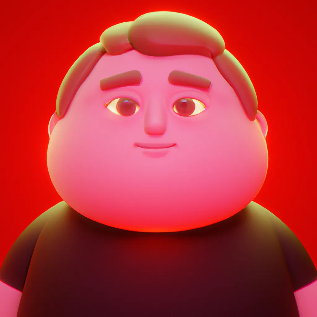 A 3d chubby avatar of guy. Red lights. Red backgroun... | OpenArt