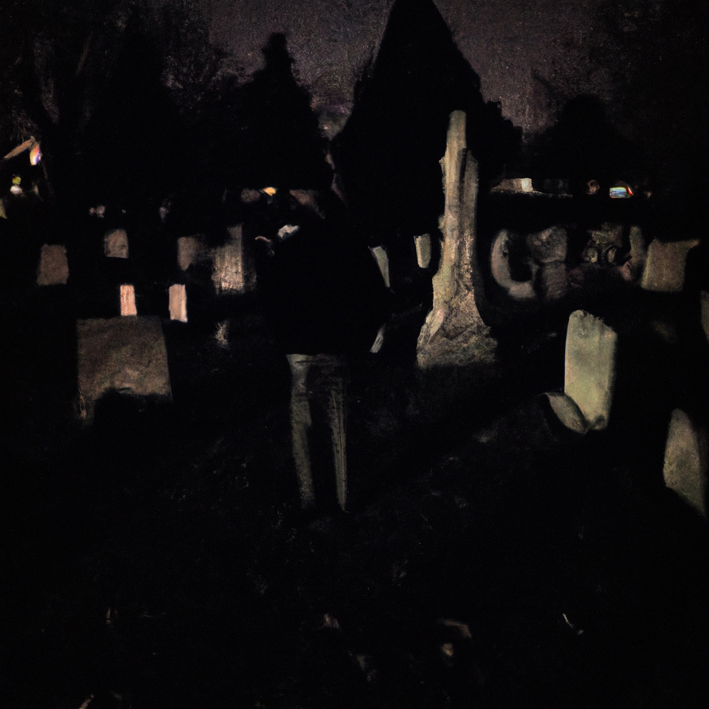 a photo taken on an iPhone 4 of a graveyard at night... | OpenArt