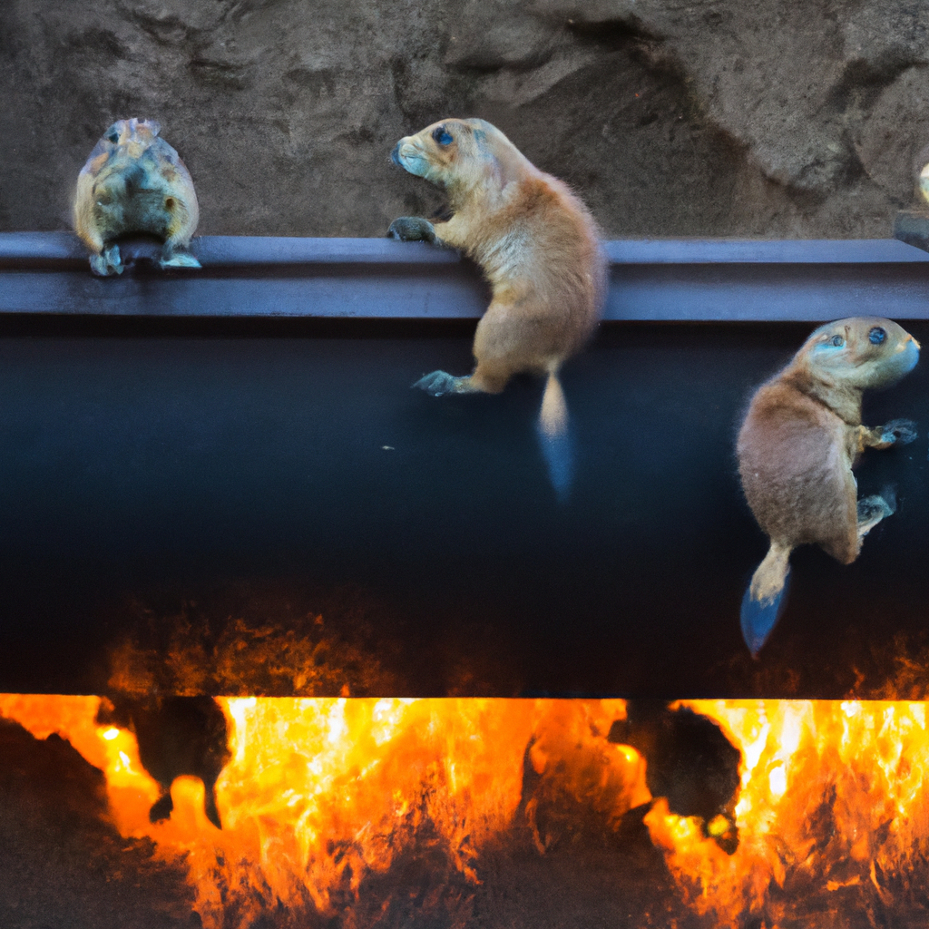 Prairie dogs falling from a bridge into a pit of fire | OpenArt