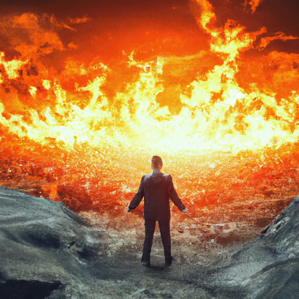 Man in red suit standing in hell | OpenArt