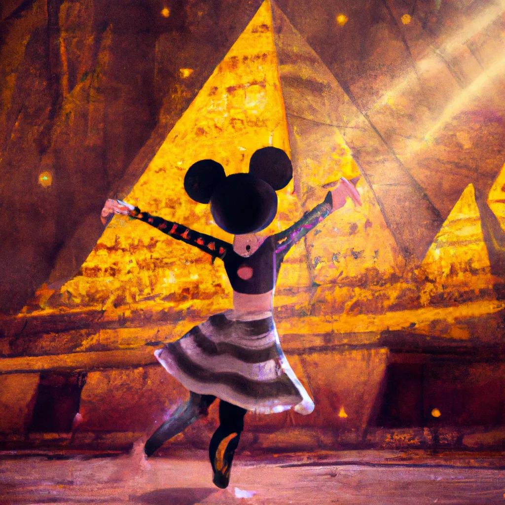 Minnie Mouse ballerina dancing in the pyramids in An... | OpenArt