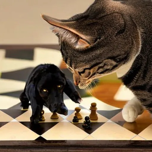 a cat and a dog playing chess | OpenArt