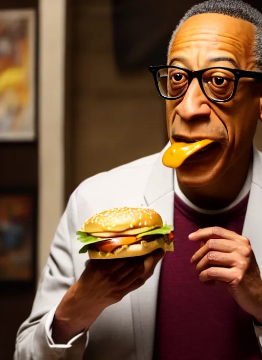 Gus Fring eating a hamburger, photograph taken in 2019 | OpenArt