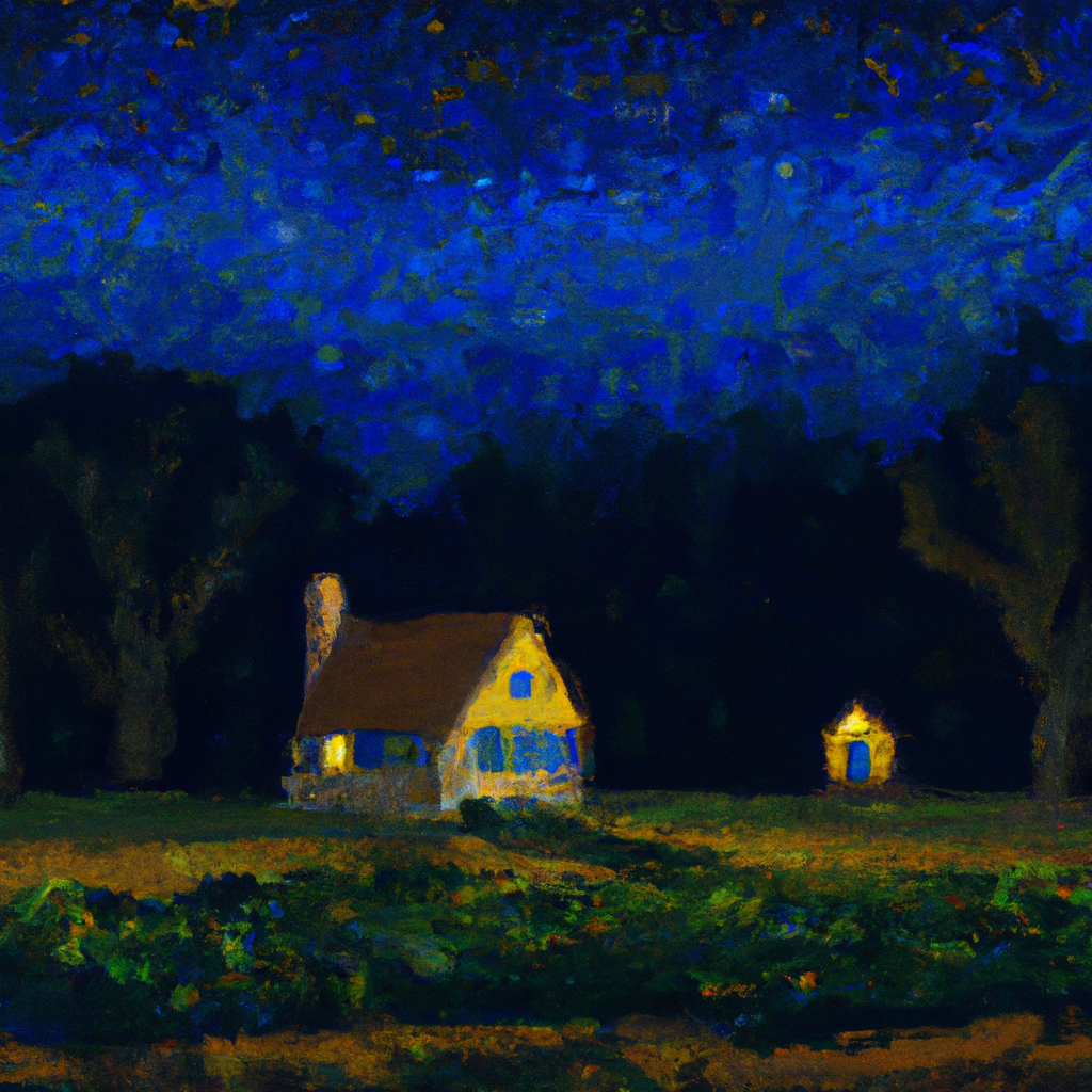 1800s painting of a house in tropical forrest at nig... | OpenArt