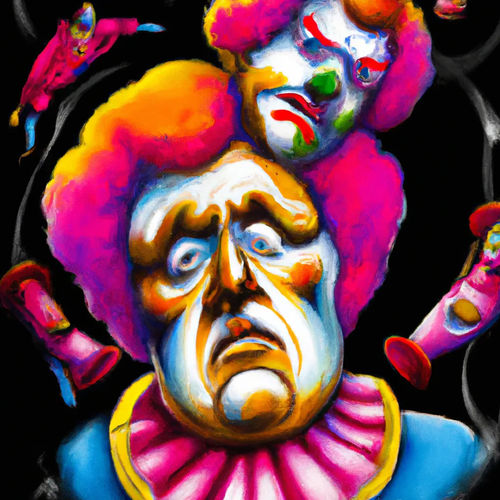 Scary evil giant imposing clowns, creepy, laughing,... | OpenArt