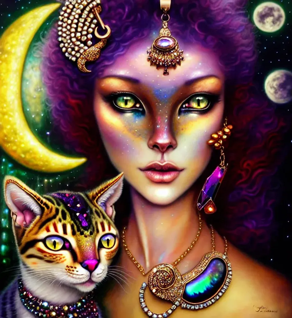 Bejewelled aesthetic cat shapeshifter felinoid godde... | OpenArt