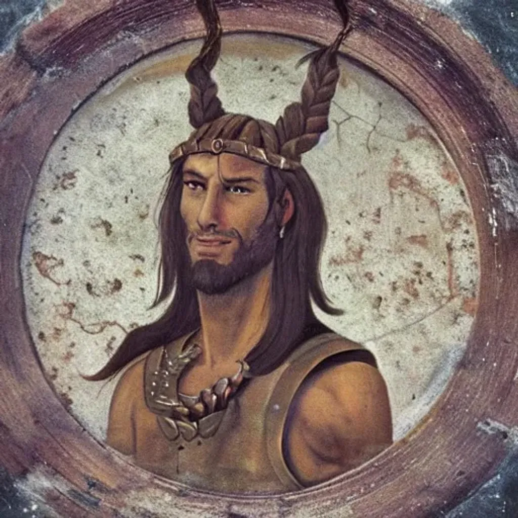 ancient fresco, portrait of a fantasy dwaven man, br... | OpenArt