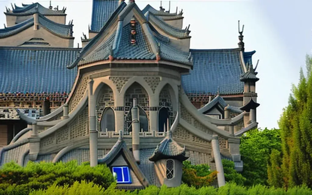 A blend of Gothic and Chinese architecture, Chinese... | OpenArt