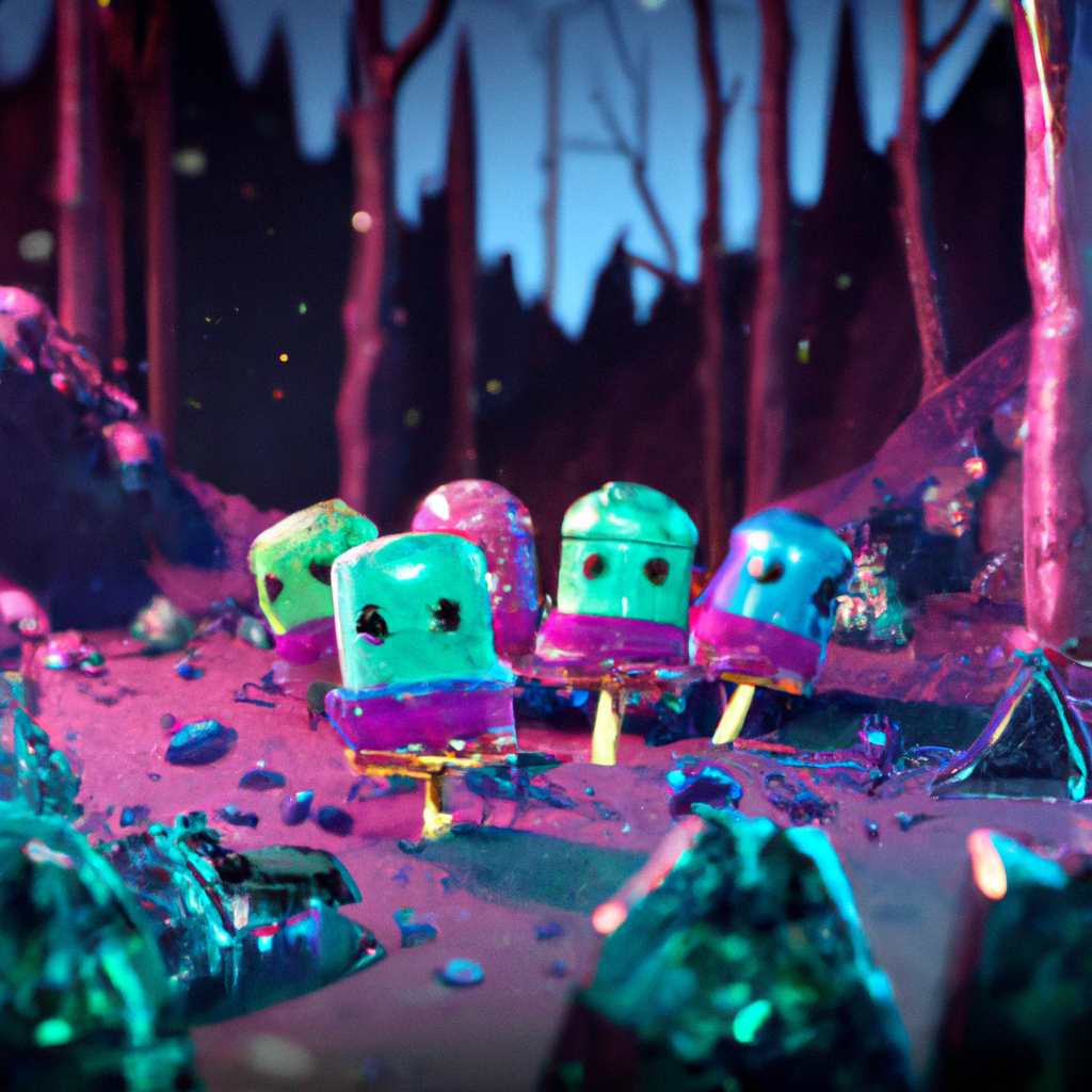 Candy Monsters destroying a forest, cute 4d rendered...