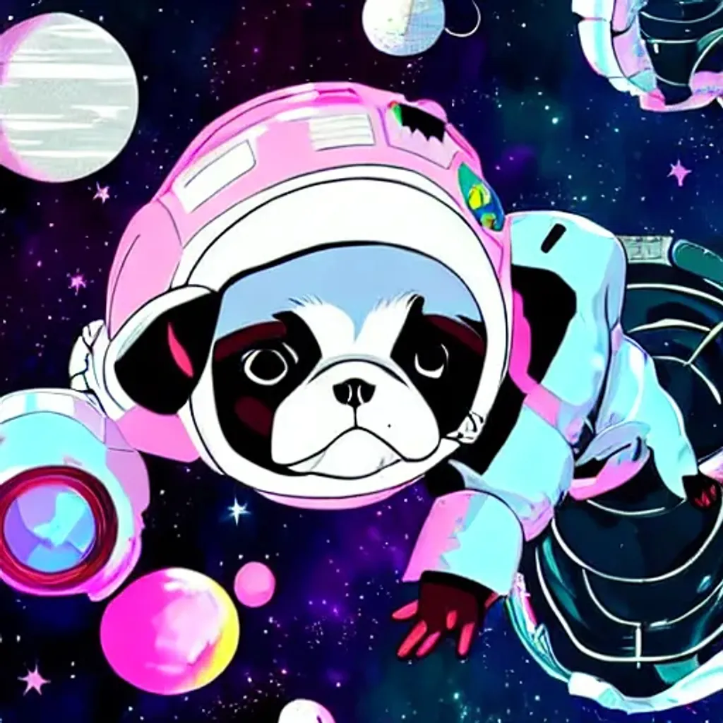 anime Boston Terrier in space on a synthesizer, lo-f... | OpenArt