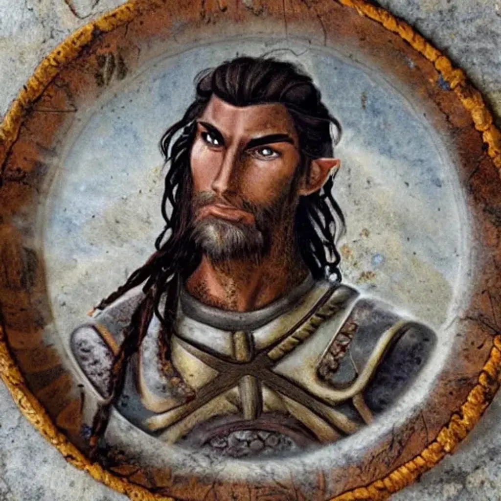 ancient fresco, portrait of a fantasy dwaven man, br... | OpenArt