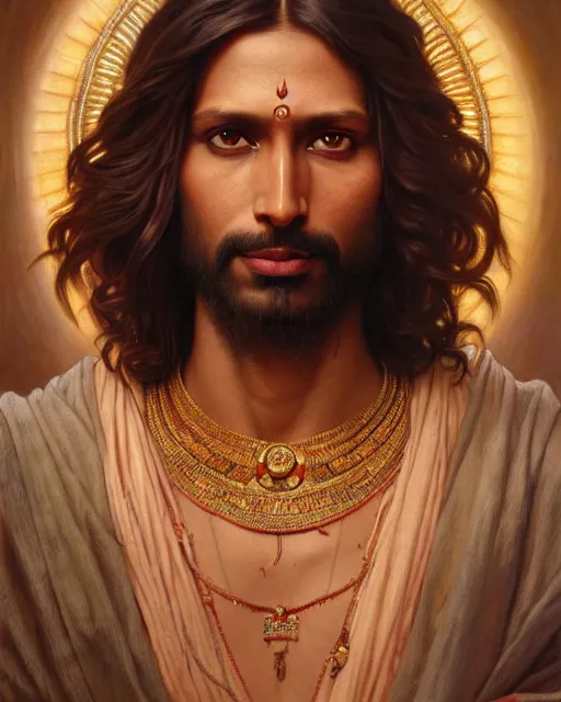 portrait painting of an indian jesus, ultra realist...