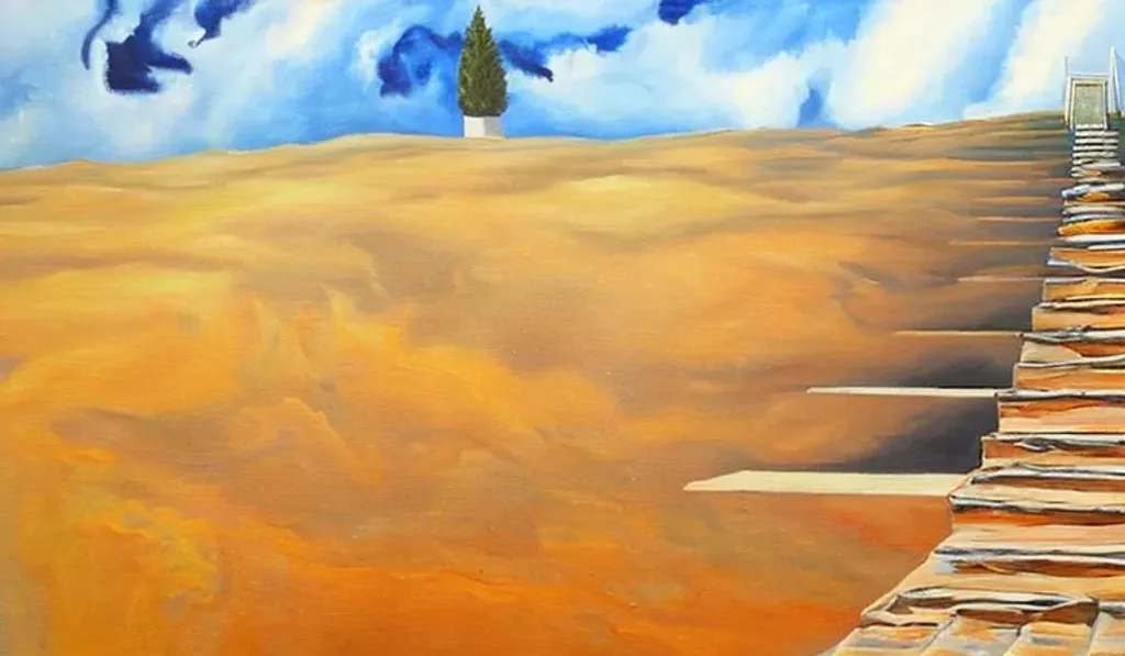 oil painting of stairs to heaven, surreal, cinematic... | OpenArt