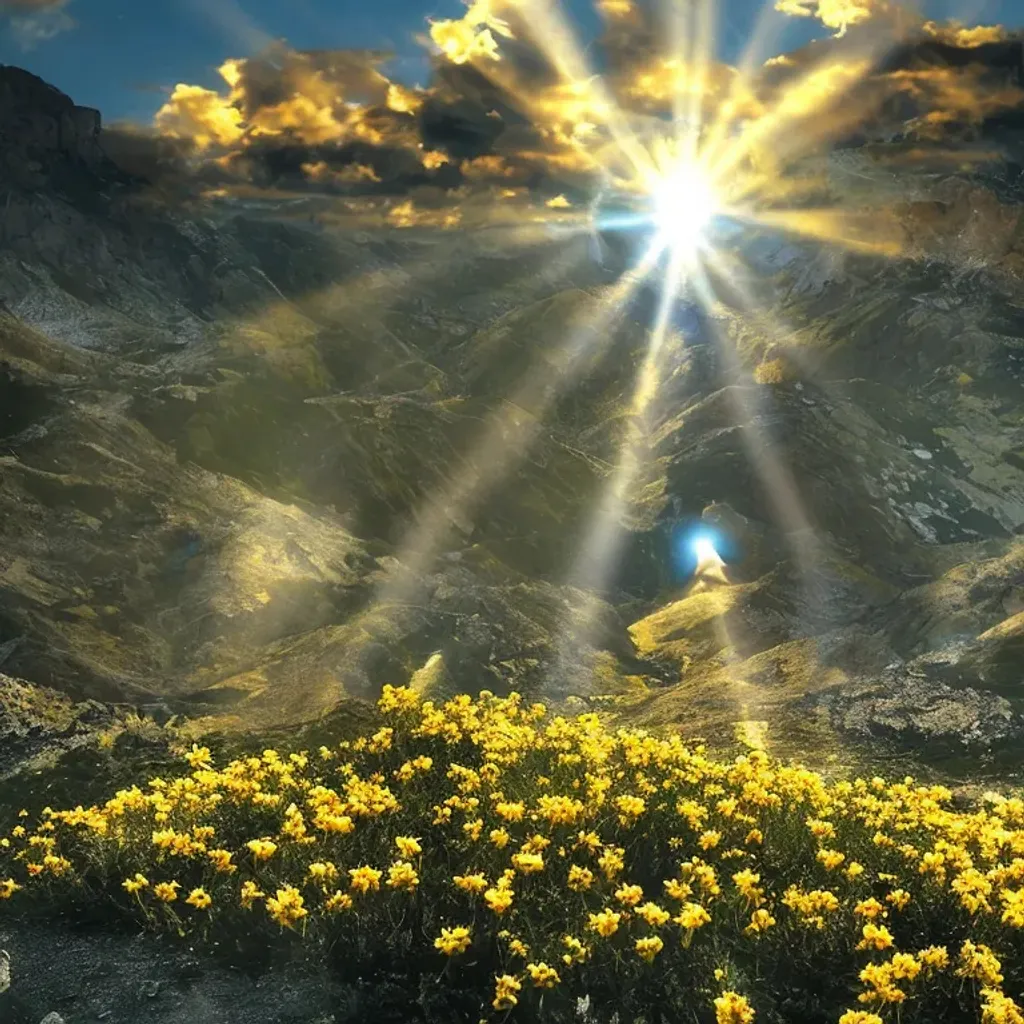 Beautiful sunny day, yellow flowers in a field, clos... | OpenArt