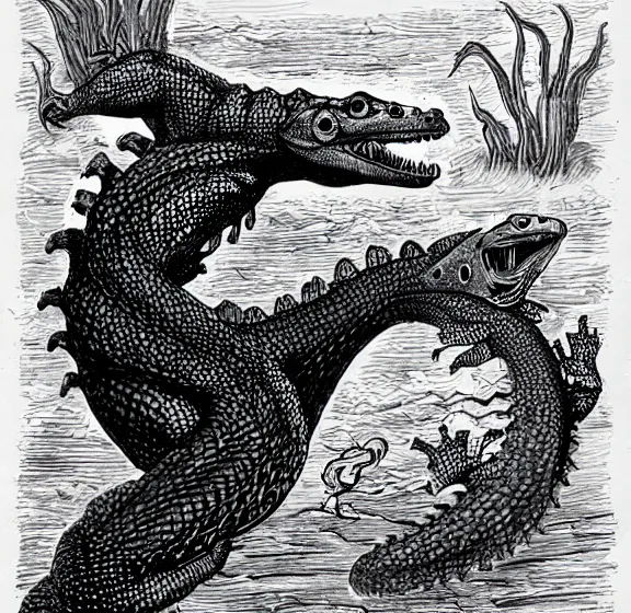 Dark Fantasy Monitor Lizard as a monster with a Deep... | OpenArt