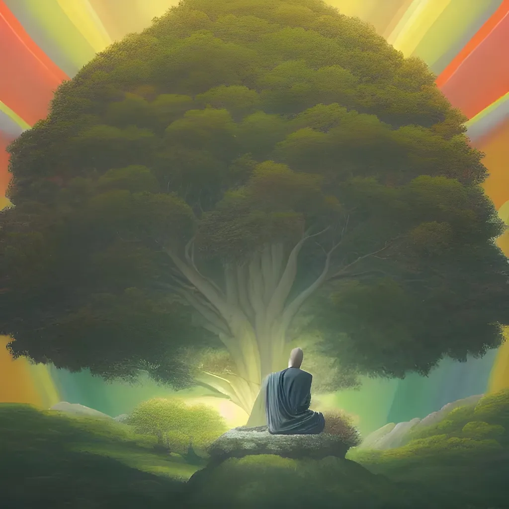 Oil painting of a buddhist monk meditating from behi... | OpenArt