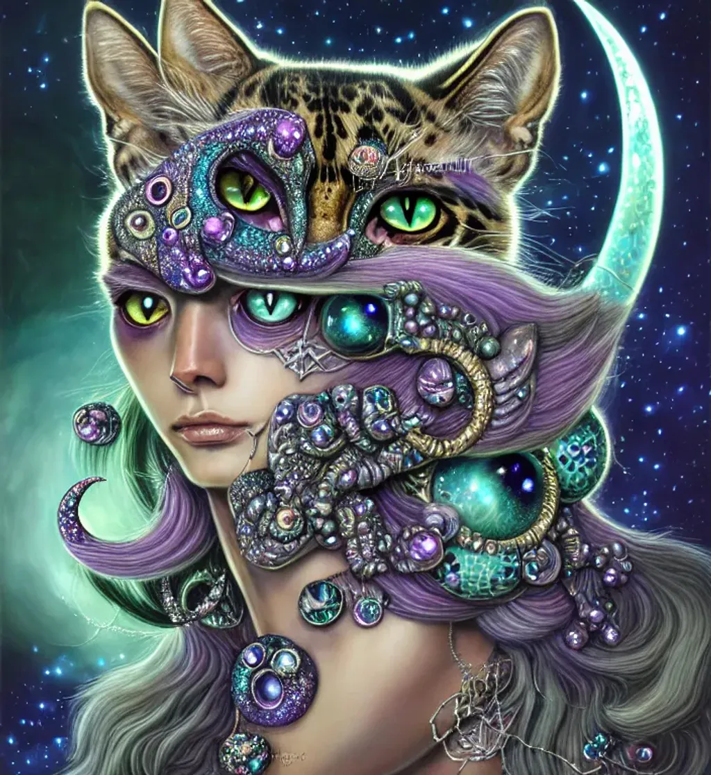 Bejewelled aesthetic cat shapeshifter felinoid godde... | OpenArt