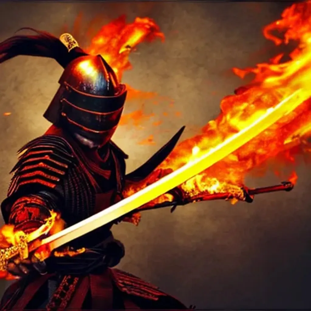 samurai on fire sword | OpenArt