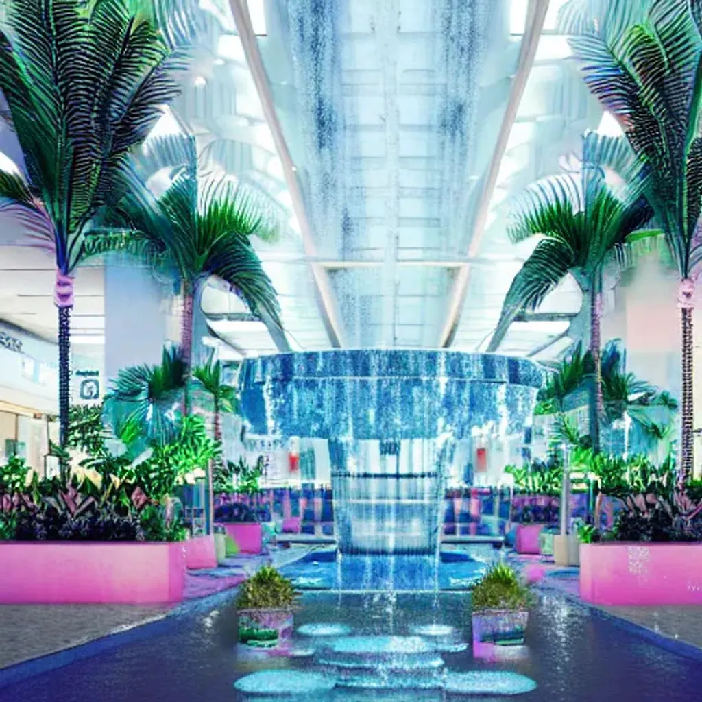 vaporwave aesthetic indoor liminal 90s mall with cen... | OpenArt