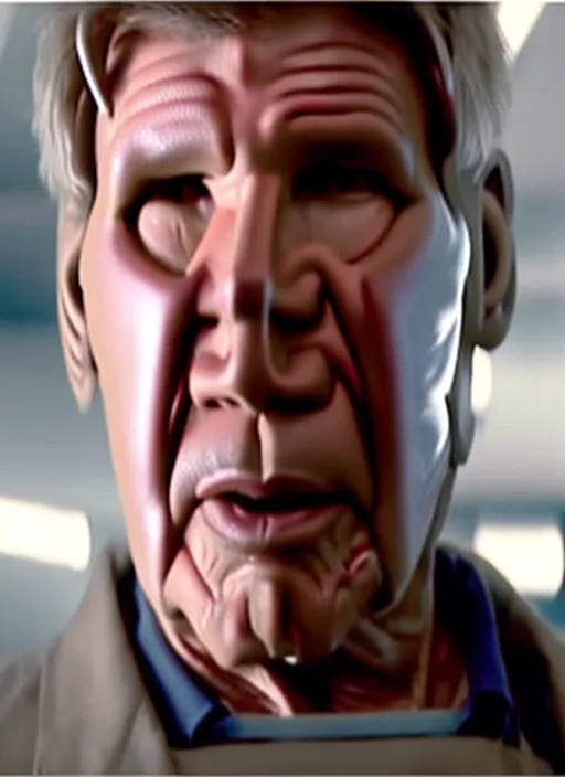 Movie screenshot of Harrison Ford as a cyborg, 2010s
