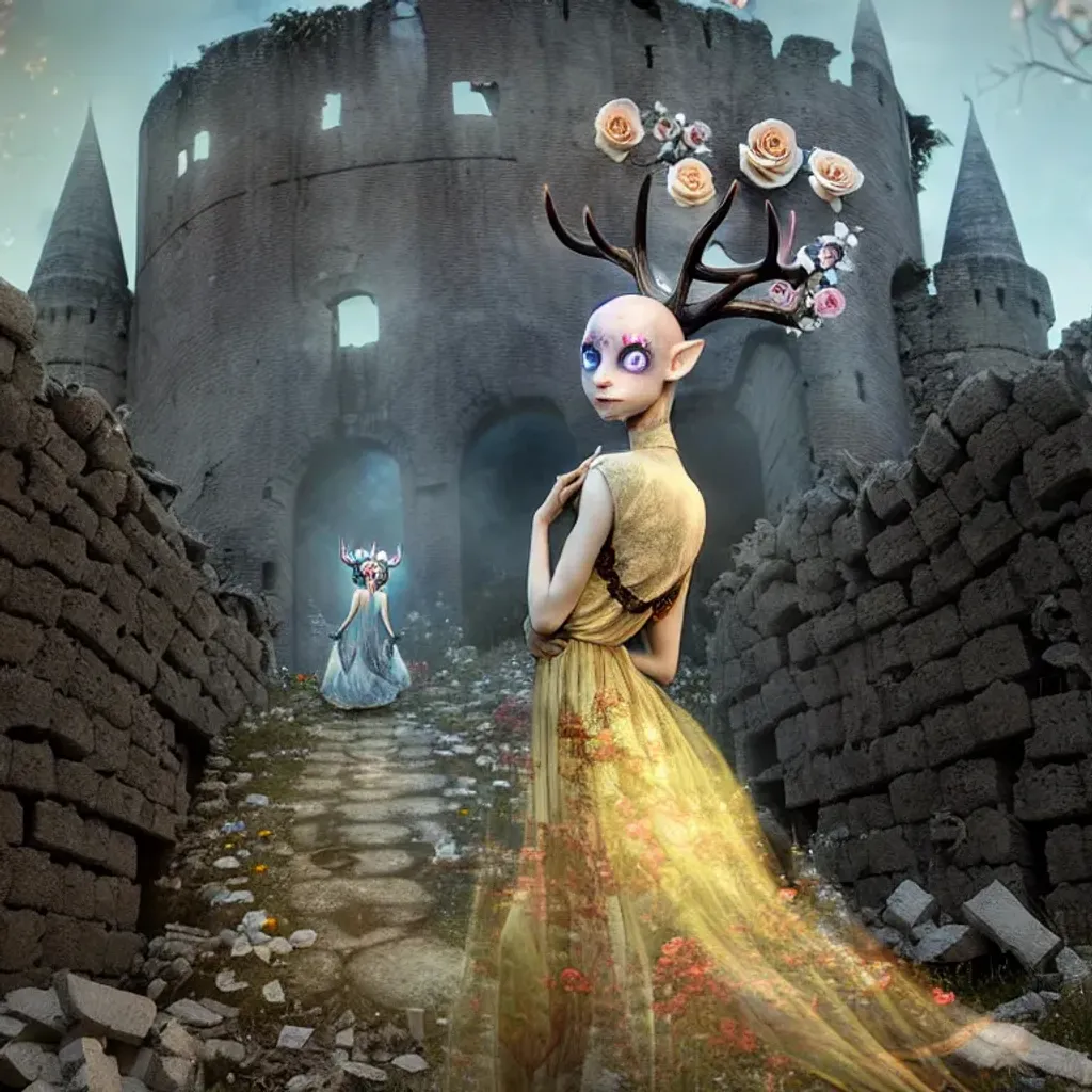 A mysterious hairless lady with glowing eyes, floral... | OpenArt