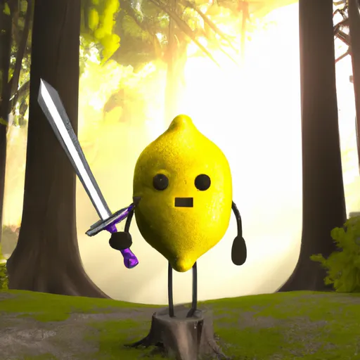 Lemon character at a forest holding a sword T-Shirt... | OpenArt