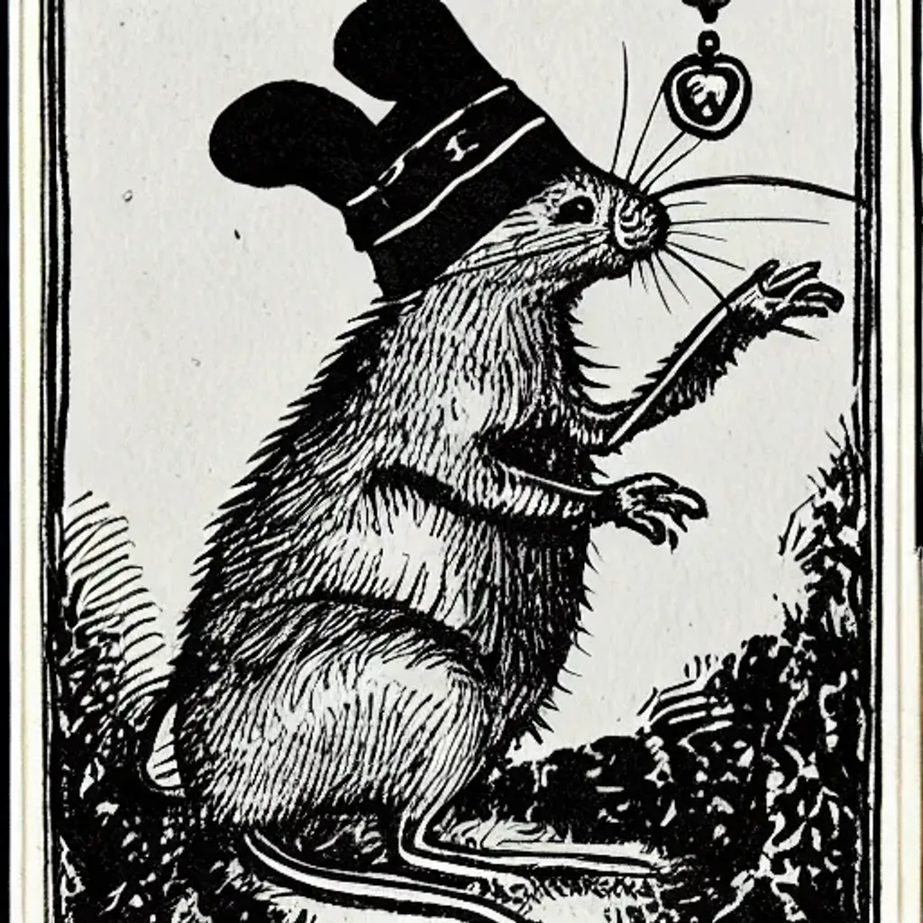 Tarot card of a rat, rat with hat, centered, card dr... | OpenArt