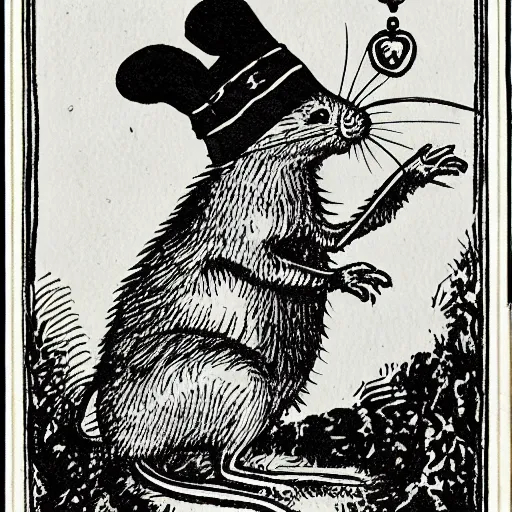 Tarot card of a rat, rat with hat, centered, card dr... | OpenArt