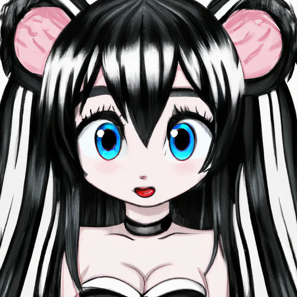 anime girl portrait, black and white hair, skunk ea... | OpenArt